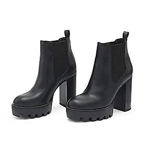 REDTOP Platform Chelsea Boots High Heel Chunky Block Fashion Ankle Boots Elastic Gore Women's Lug Sole Booties