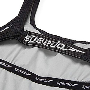 Speedo Women's Standard Swimsuit One Piece Logo Back Strap Contemporary Cut, Rib Black, 12