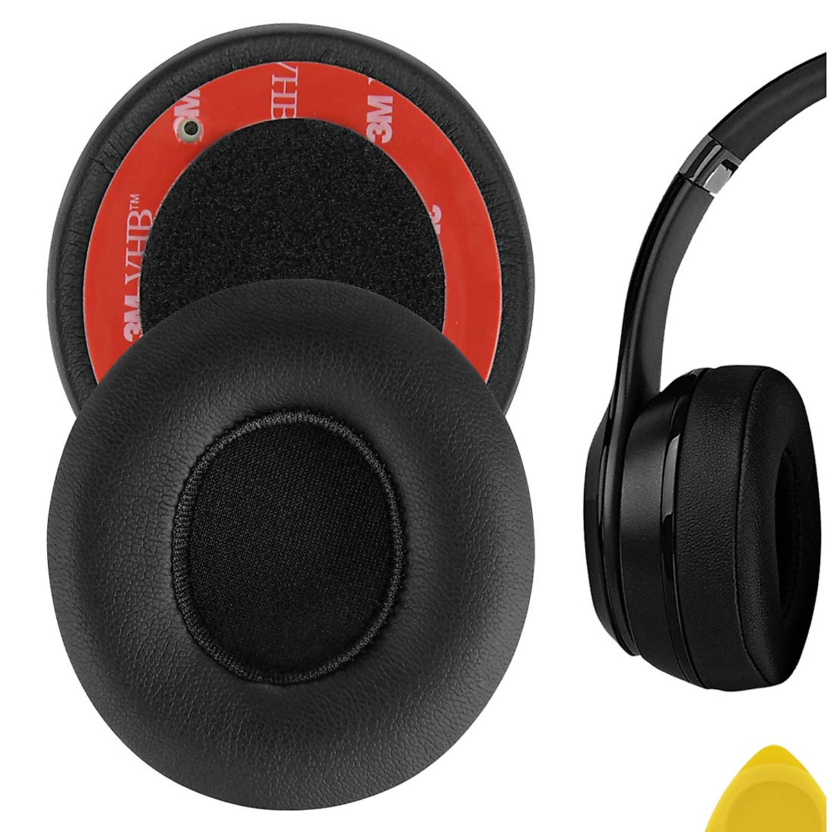 Geekria QuickFit Replacement Ear Pads for Beats Solo 2 Wireless, Solo2.0 Wireless (B0534) On-Ear Headphones Earpads, Headset Ear Cushion Repair Parts (Black)