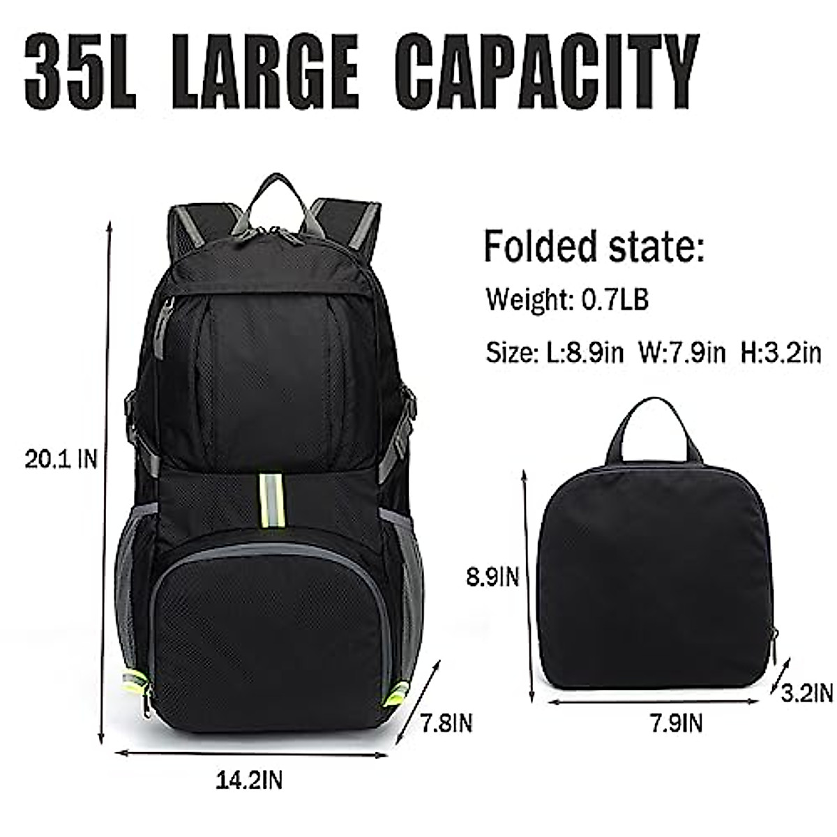 YOTOM Travel Hiking Backpack, 35L Ultralight Packable Travel Camping Hiking Backpack Daypack (Black)