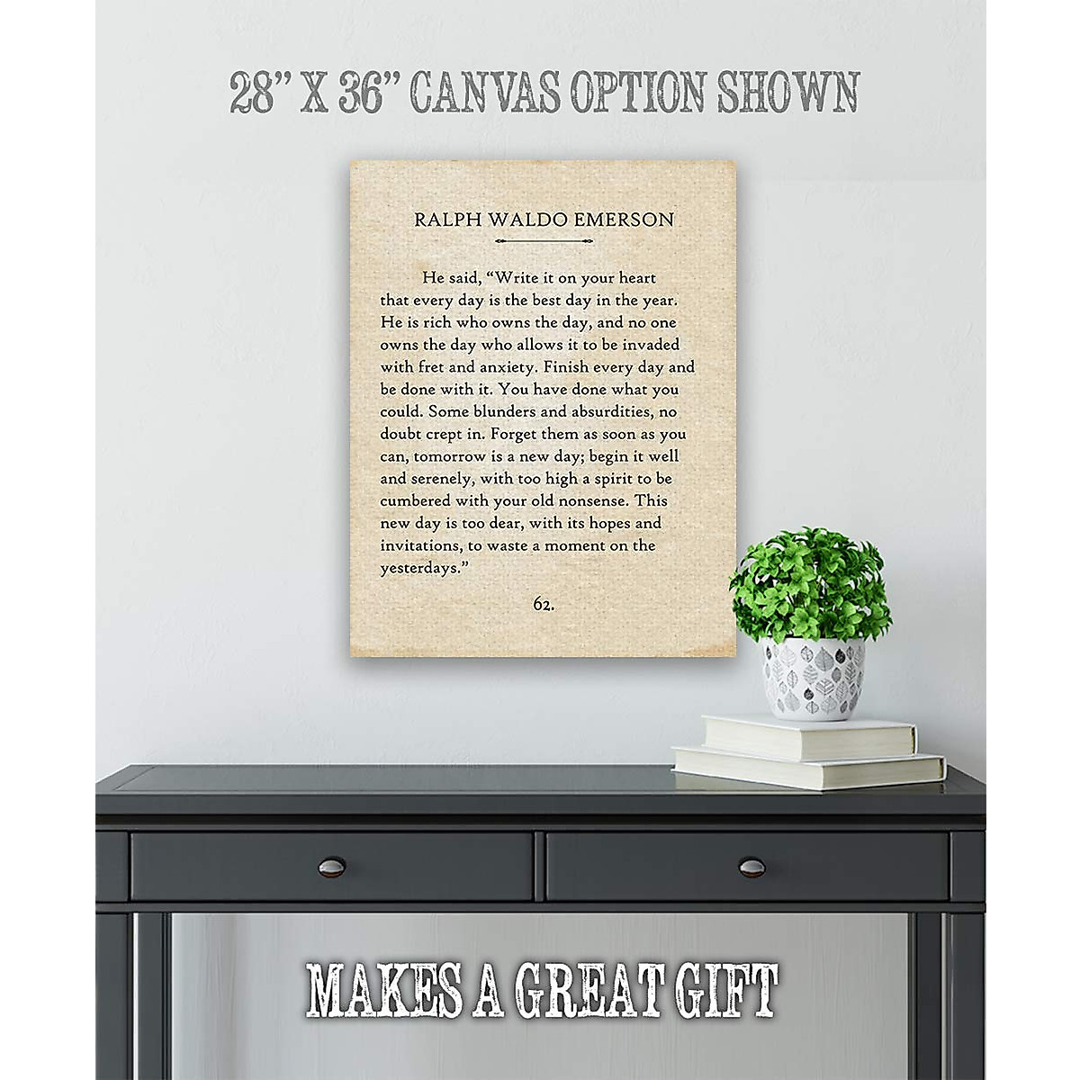 Ralph W Emerson - Write it on Your Heart That Every Day is the Best Day, Classic Home Room Decor, Inspirational Life Quote Wall Art, Book Page Style Gift, Choose Unframed Old Style Poster or Canvas