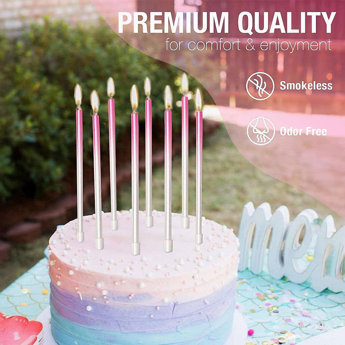 24-Count Gradient Pink Birthday Candles, Long Thin Cake Candles for Wedding, Celebration, Birthday Party Cake Cupcake Decorations