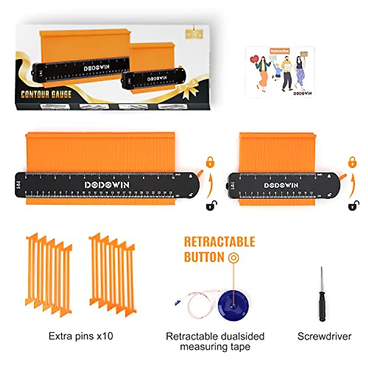 dodowin Contour Gauge Profile Tools, Gifts for Men Husband Dad Him, Outline Shape Duplicator Woodworking Tools for Flooring Tile Laying Carpet, Anniversary Birthday ldea, Home Gadget (10 Inch+5 Inch)