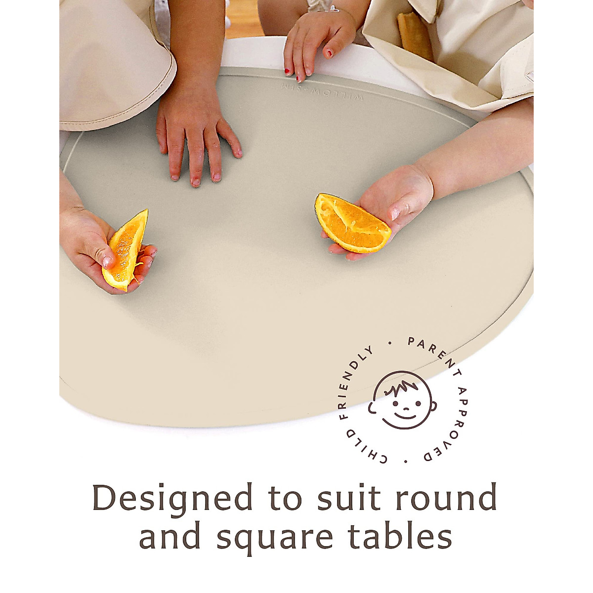 Willow + Sim Silicone Placemat for Kids - Travel Placemats for Toddlers, Non Slip Silicon Mat for Baby Eating, Best Kids Placemats for Dining Table Spills & Mess, Round, Nonslip, Safe & Easy to Clean