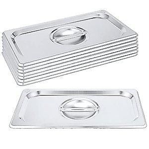 PINGEUI 8 Pack 1/3 Size Stainless Steel Steam Table Lid, Solid Hotel Pan Cover with Handle for Steam Food Pan, Non-Stick Surface