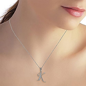 Initial 'K' Pendant Diamond Necklace Galaxy Gold GG 14K Solid White Gold Pendant Necklace with Natural Diamonds MADE IN USA High Polish Finish Rhodium Finish Handcrafted Personal (14 Inch Small Choker)