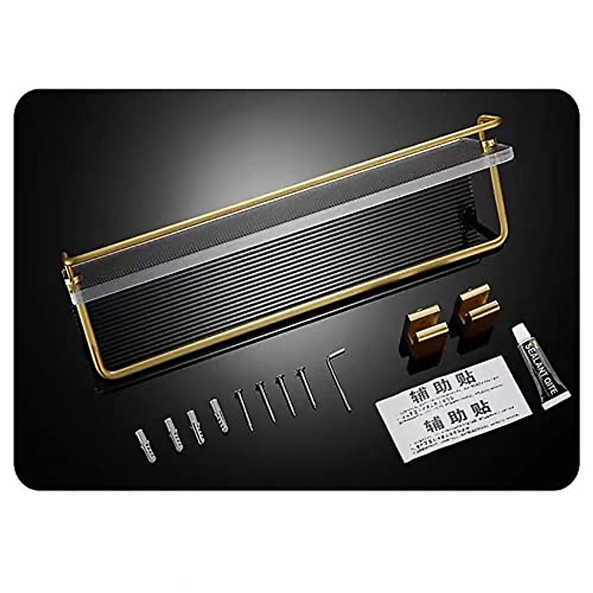 HSXJJ Rack Acrylic Shelf with Towel Bar and Rails Aluminum Extra Thick Acrylic Bathroom Rack with Towel Bar 15.7" x 4.7" (Gold)