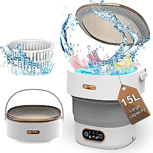 Portable Washing Machine, 15L Mini Foldable Small Washer with Spin Dry 3 Modes Underwear Lavadora Deep Clean for Baby Clothes Socks, Apartment, RV, Camping, Travel Laundry