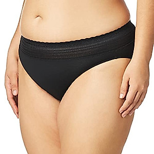 Warner's Women's No Pinching No Problems Dig-Free Comfort Waist with Lace Cotton Hi-Cut RT2091P, Rich Black, X-Large
