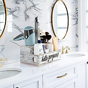 Rustic White Hair Dryer Holder Countertop Hair Accessories Organizer, Hair Tool Organizer Storage Flat Iron Curling Holder, Bathroom Blow Dryer Holder Vanity Caddy Storage Stand for Makeup Toiletries