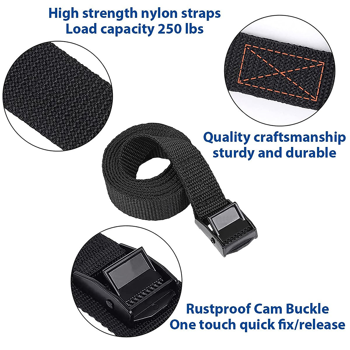 Senzkon Lashing Strap Tie Down Straps 4 Pack 118'' x 0.98'' Load Capacity 350lbs, Quick-Adjust Heavy Duty Tensioning Belts for Securing Goods or Luggage on Trucks,Kayaks,Motorbikes (118''- 4Pack)