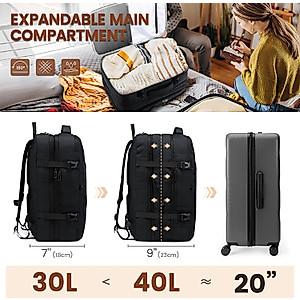 LOVEVOOK Carry on Backpack, Expandable 30-40L Travel Backpack Airline Approved, Waterproof Anti-Theft Backpack for Travel,17 Inch Laptop Backpack with USB Port for Men & Women, Black