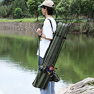 Sougayilang Fishing Rod Bag Canvas Rod Case Organizer Pole Storage Bag Fishing Rod and Reel Carrier Organizer for Travel, Gift for Father, Boyfriend and Family