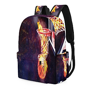 YoCosy School Backpack for Boys Girls Purple Galaxy Nebula Burning Basketball Kids Backpack Bookbag for Elementary Preschool Travel Daypack Laptop Backpack Purse for Women Men Teens