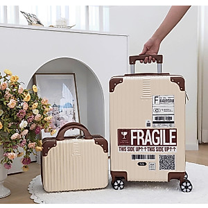 Carry On Luggage Suitcase with Wheels 2-Piece Luggage Sets 20" Carry-On and 14" Small Bag Lightweight Carrying Bag Potable Make up Travel Case - Ivory