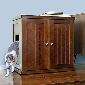 THE REFINED FELINE Cat Litter Box Enclosure Cabinet, Cottage, Mahogany Brown, Adjustable Levelers, Large, Hidden Litter Cat Furniture with Drawer