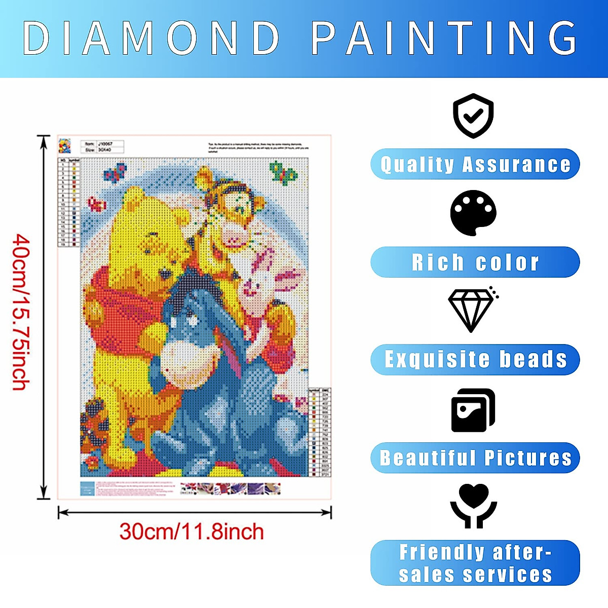 DIY 5D Diamond Painting by Number Kits for Adults and Kids, 16"X12" WINI The Poh Round Full Drill Crystal Rhinestone Embroidery Cross Stitch Arts Craft Canvas for Home Wall Decor