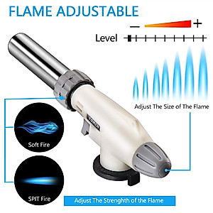 Blow Torch Kitchen Butane Lighter - Culinary Torch Chef Cooking Torch Professional Adjustable Flame with 360 Degree Inverted for Creme, Brulee, BBQ, Baking, Jewelry by TENGYES (Butane Not Included)