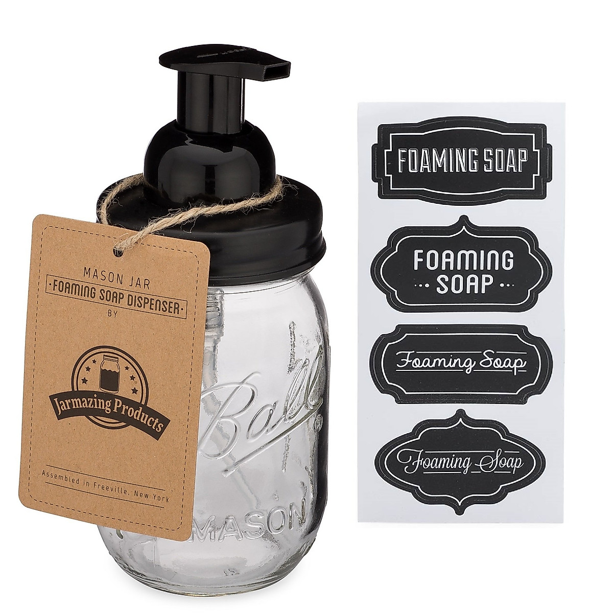 Jarmazing Products Mason Jar Foaming Soap Dispenser - Black - with 16 Ounce Ball Mason Jar - One Pack!