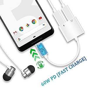 USB-C Headphone and Charger Adapter, Dreamvasion Type C to USB C DAC Audio Jack and PD Fast Charging Converter Splitter Compatible for Huawei Mate 20 20 Pro/Huawei P20 P20 Pro/Google Pixel 3 3 XL