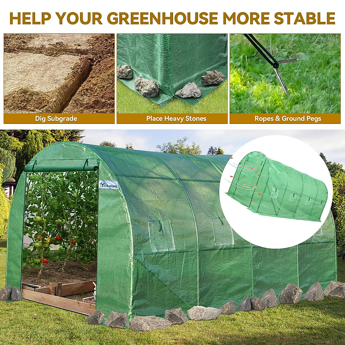 YITAHOME10'x7'x7' Greenhouses Large Walk-in Green House Heavy Duty Tunnel Green Houses Outdoor Portable Plant Gardening Upgraded Galvanized Steel Frame Zipper Doors 5 Crossbars Garden