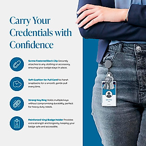 2 Pack Heavy Duty Retractable Badge Holder Reel, Will Well Metal ID Badge Holder with Belt Clip Key Ring for Name Card Keychain [All Metal Casing, 27.5" UHMWPE Fiber Cord, Reinforced Id Strap]