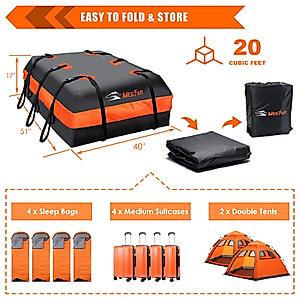 MeeFar Car Roof Bag XBEEK Rooftop top Cargo Carrier Bag 20 Cubic feet Waterproof for All Cars with/Without Rack, Includes Anti-Slip Mat, 10 Reinforced Straps, 6 Door Hooks, Luggage Lock