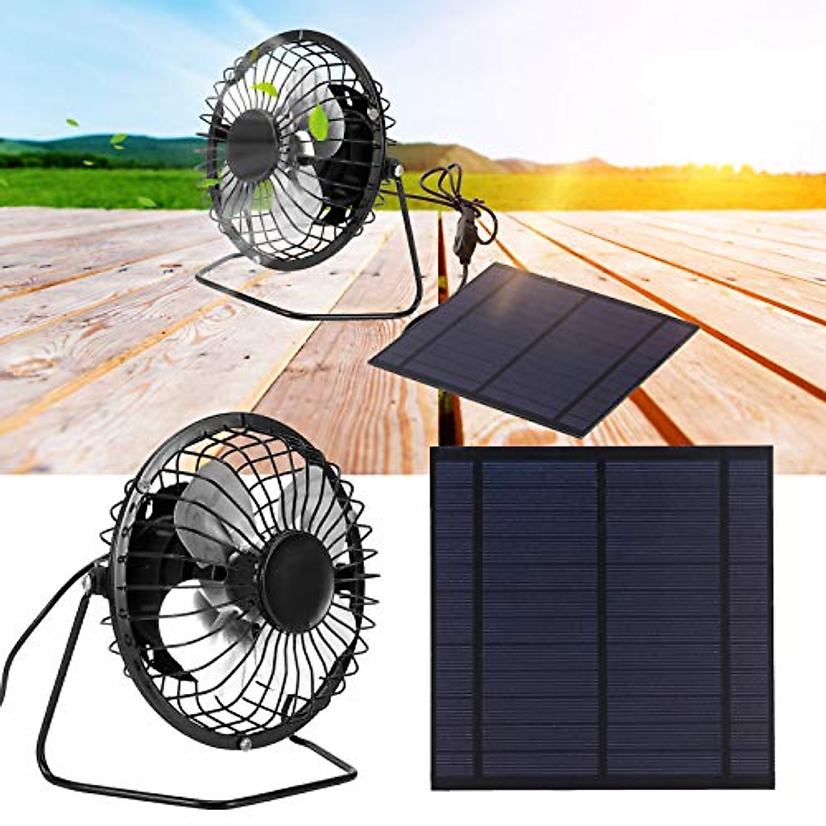 Hyuduo 5W USB Solar Panel Powered Cooling Fan, Portable Mini Fan Photovoltaic Solar Panel Set for Outdoor Home Travelling Chicken House, 5.3 Inch,Solar Panels