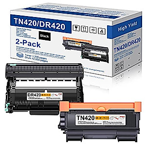 2-Pack(1Toner+1Drum) TN-420 TN420 Toner and DR420 DR 420 Drum Replacement for Brother TN 420 DR-420 HL-2270DW HL-2280DW HL-2230 HL-2240 MFC-7360N MFC-7860DW 2840 2940 Printer