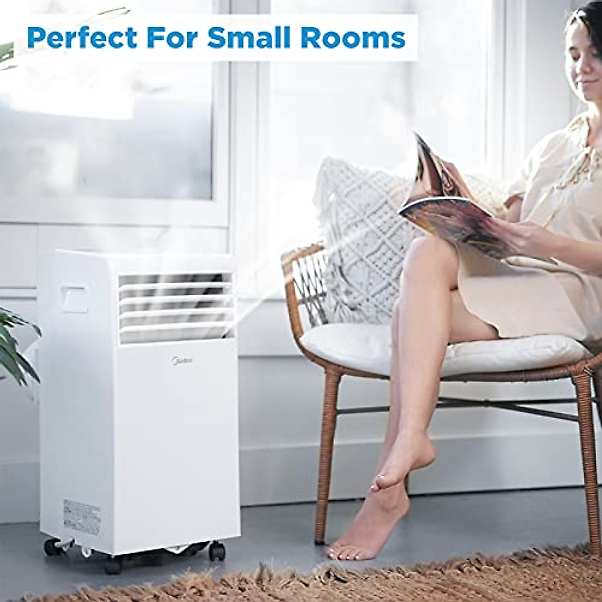 Midea 6,000 BTU ASHRAE (5,000 BTU SACC) Portable Air Conditioner, Cools up to 150 Sq. Ft., Works as Dehumidifier & Fan, Remote Control & Window Kit Included