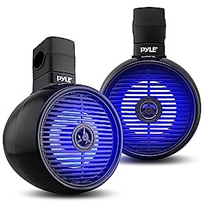 Pyle 6.5” 2-Way Marine Wakeboard Tower Speakers w/LED Lights, Full Range Waterproof Outdoor Speakers for Off-Road ATV, UTV, Jeep or Boat (Black)