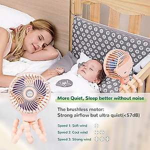 snawowo Mini Baby Stroller Fan, Handheld Personal Portable Clip On Fan with Flexible Tripod for Stroller Bike Desk Treadmill Crib Car Seat Outdoor Camping, USB or Battery Powered (Pink)