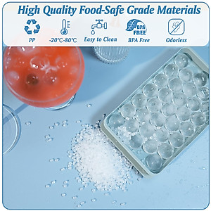 Idosf Round Ice Cube Tray with Lid & Bin for Mini Fridge, Space-Saving Ice Trays for Freezer, 66 x 0.8IN Sphere Ice Cube Mold Making, 2 Pack Circle Ice Makers with Ice Buckets & Scoop