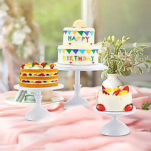 Hicarer 3pcs Cake Stand Set Metal Dessert Table Display Tiered Cupcake Holder of Disc Diameter 8" 10" 12", Grid Mesh Design Tall Base Candlestick Display for Wedding Baby Shower Birthday Party (White)