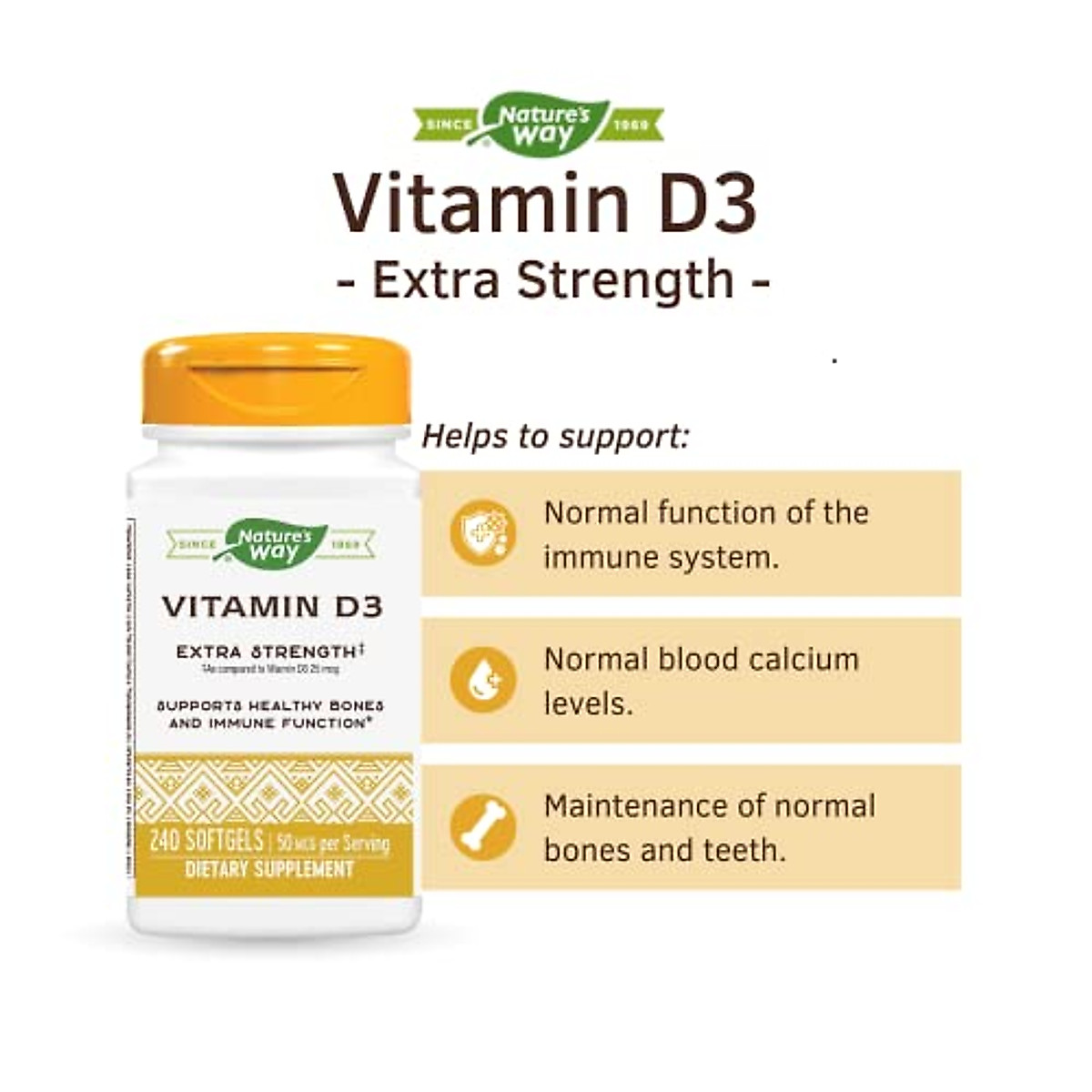 Nature's Way Vitamin D3 Extra Strength; 2000 IU per serving; 240 Softgels