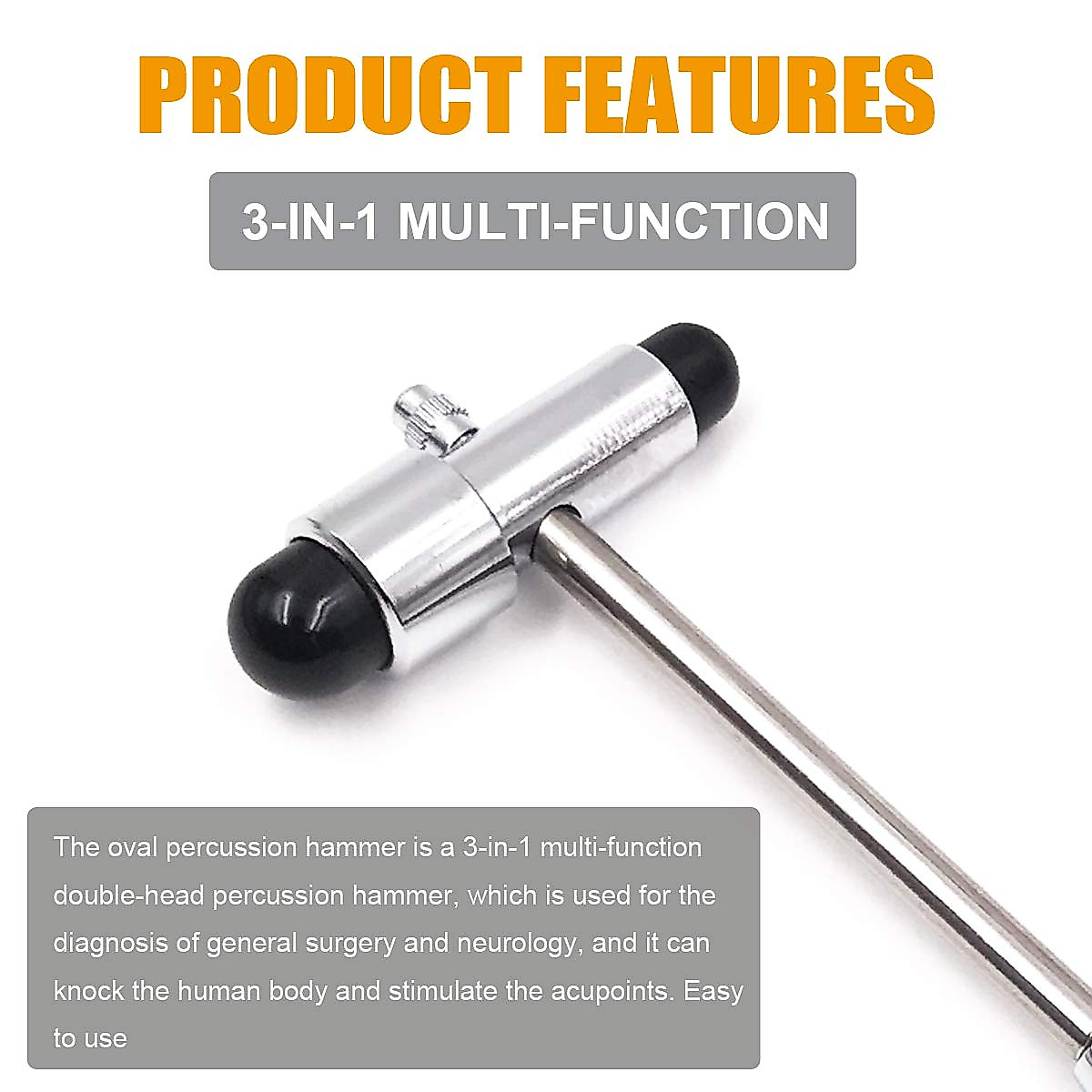 FLYH Buck Neurological Hammer, Tromner Reflex Hammer with Needle and Brush, for Neurologic Reflex Diagnosis and Testing