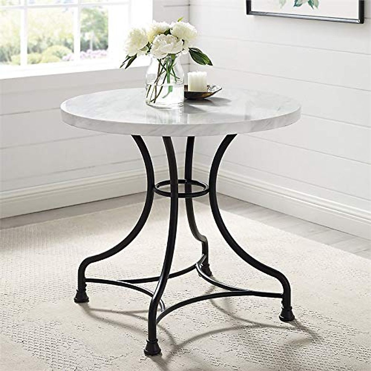 Crosley Furniture Madeleine 32" Round Dining Table, Steel with Faux Marble Top