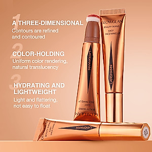 LANGMANNI Liquid Contour Beauty Wand, Face Concealer Contouring,Highlighter,Blusher Stick with Big Cushion Applicator.Cream Contour Stick For Finish Face Contour Makeup. (#01+#03+#05)