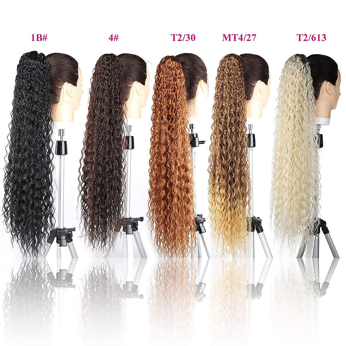 30inch Long Corn Curly Wave Drawstring Ponytail Synthetic High Puff Hair Pieces With Comb Black Wavy Clip in Extensions (1B)