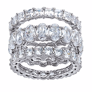 PalmBeach Jewelry Yellow Gold-Plated or Platinum-Plated Oval Round and Princess Cut Cubic Zirconia 3 Piece Stackable Eternity Ring Size 9