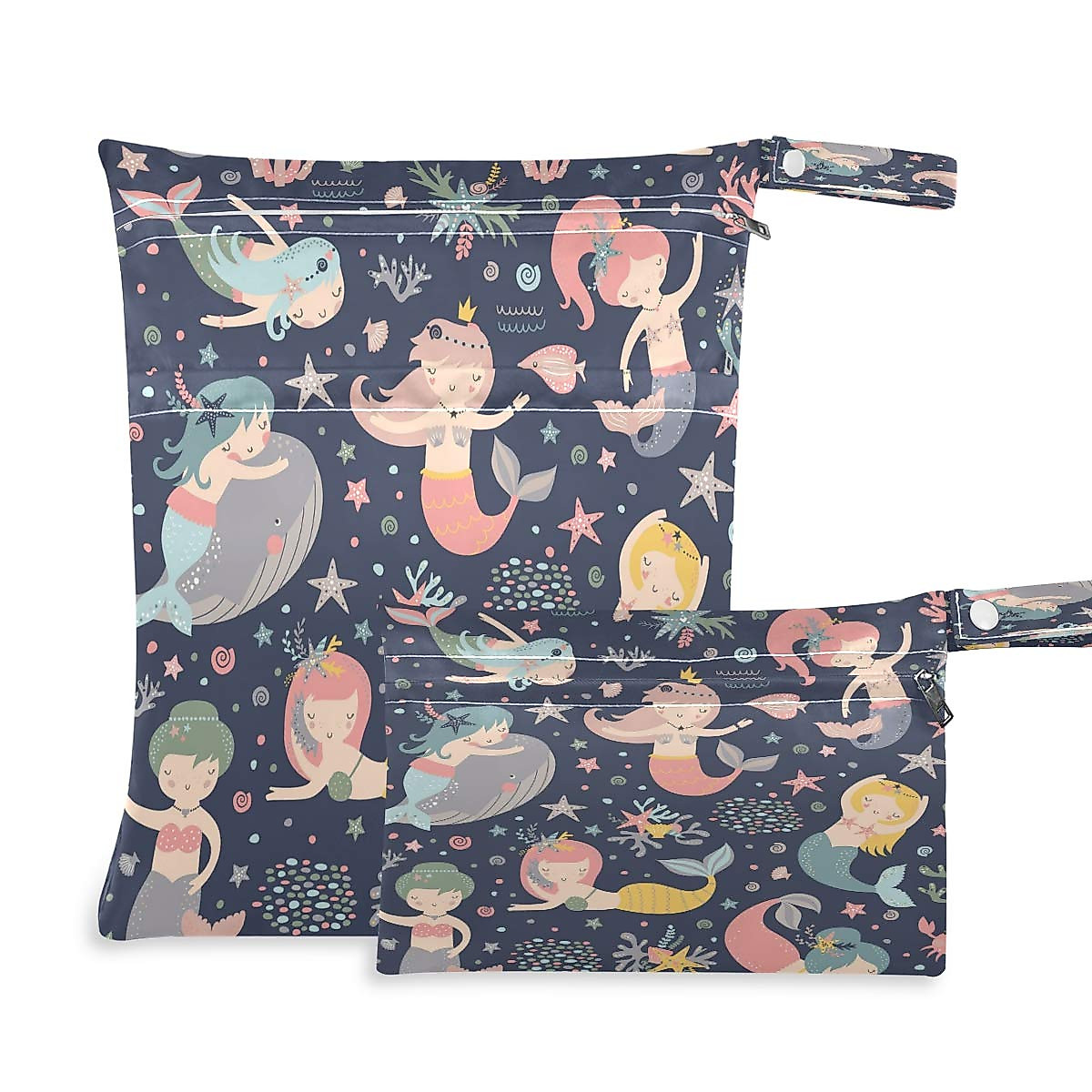 KEEPREAL Cute Girls Mermaid Wet Dry Bag for Cloth Diaper&Swimsuit,Travel&Beach - Water Resistant Wet Bags - Perfect for Wet Clothes, Toiletries, 2 Pack