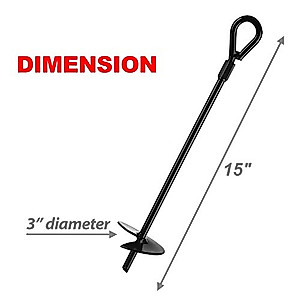 VASGOR 15” Ground Anchors (8pcs) Easy to Use with Drill, 3" Helix Diameter, Heavy Duty Anchor Hook for Camping Tent, Canopies, Car Ports, Sheds, Swing Sets, Securing Animals – Black Powder Coated (8)