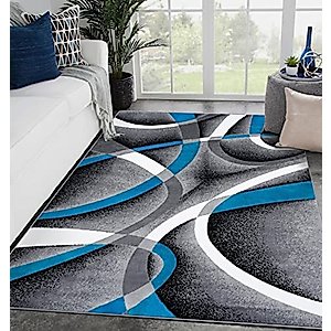 Persian Area Rugs 2305 Turquoise White 6 x 9 Modern Abstract Area Rug Carpet