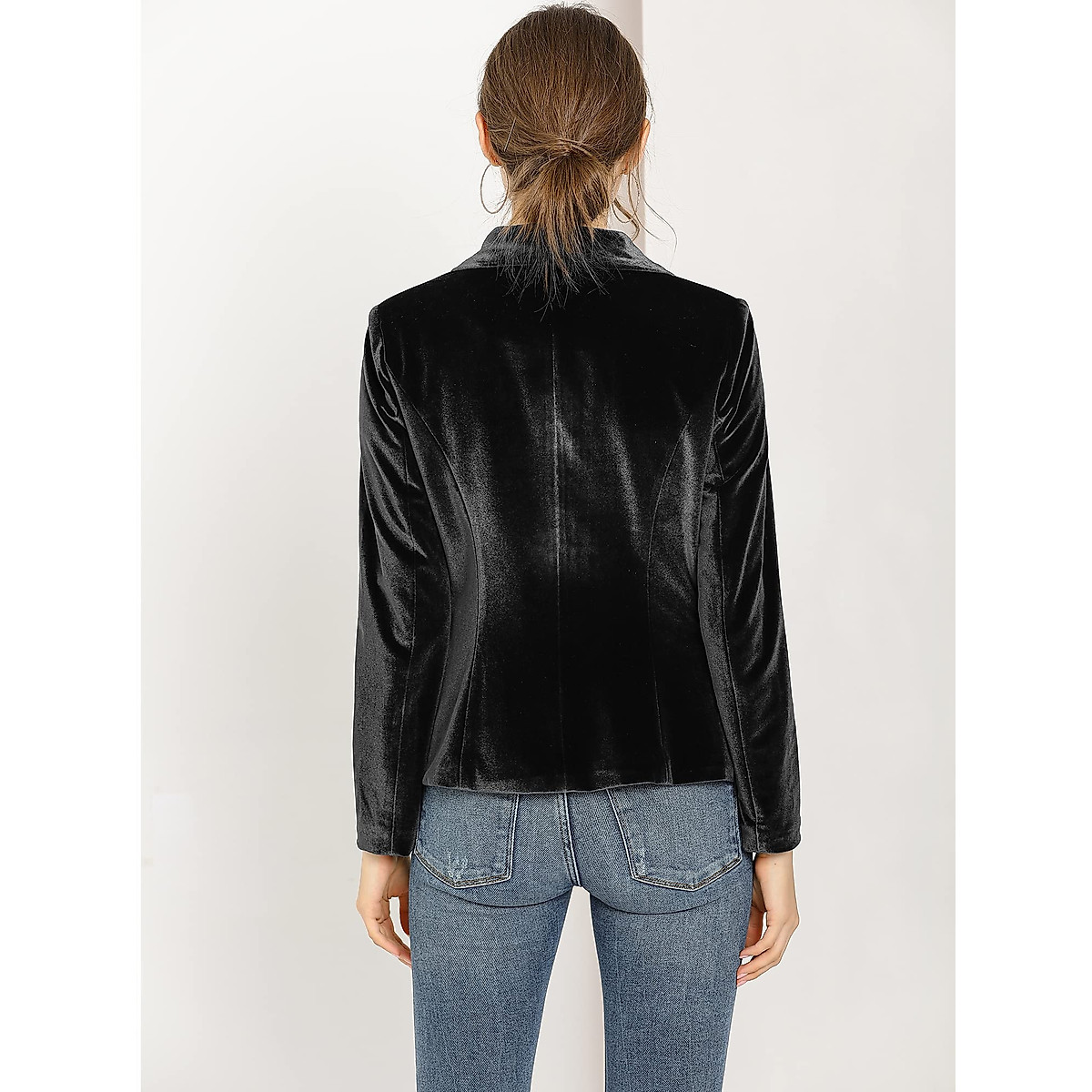 Allegra K Women's Christmas Office Coat Solid Shawl Collar 1 Button Velvet Blazer X-Large Black