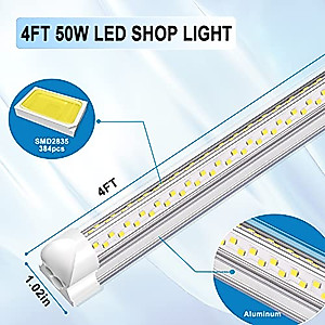ELEKICO LED Shop Light 4FT, 50W 7200LM 5000K V Shape 4' Led Shop Light, Super Bright Linkable Shop Lights, Hight Output T8 LED Tube Lights, LED Shop Lights for Garage 4 Foot with Plug 10 Pack