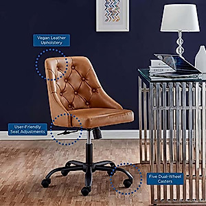 Modway Distinct Tufted Swivel Vegan Leather Office Chair, Black Tan