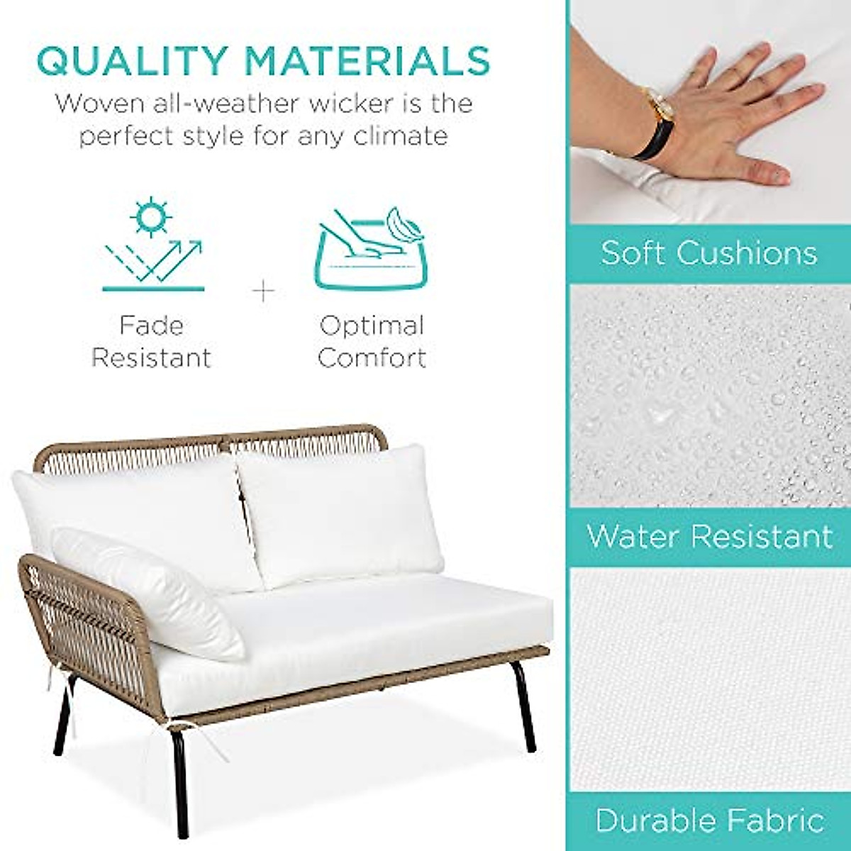 Best Choice Products Outdoor Rope Woven Sectional Patio Furniture L-Shaped Conversation Sofa Set for Backyard, Porch w/Thick Cushions, Detachable Lounger, Side Table - White