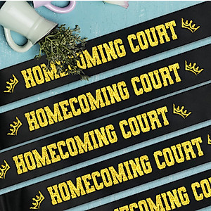 8 Pcs Homecoming Court Sashes with Gold Glitter, Black Homecoming Party Prom Sash for Pageants Homecoming Party School Dance Graduation Party Decorations Accessories (Black + Gold)