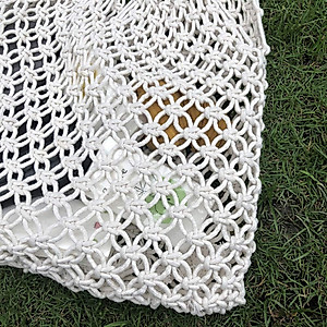 Hixixi Cotton Rope Travel Beach Fishing Net Handbag Shopping Woven Shoulder Bag for Women Girls (White)