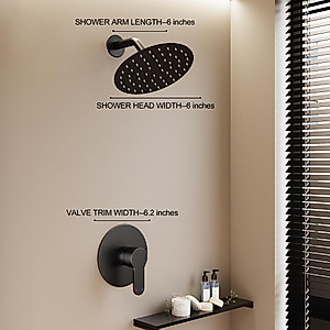 HomGoo Shower Faucet, Matte Black Shower Faucet Set, Bathroom Rain Shower System with 6-Inch Shower Head, Single-Handle Shower Trim Kit with Rough-in Valve, Matte Black
